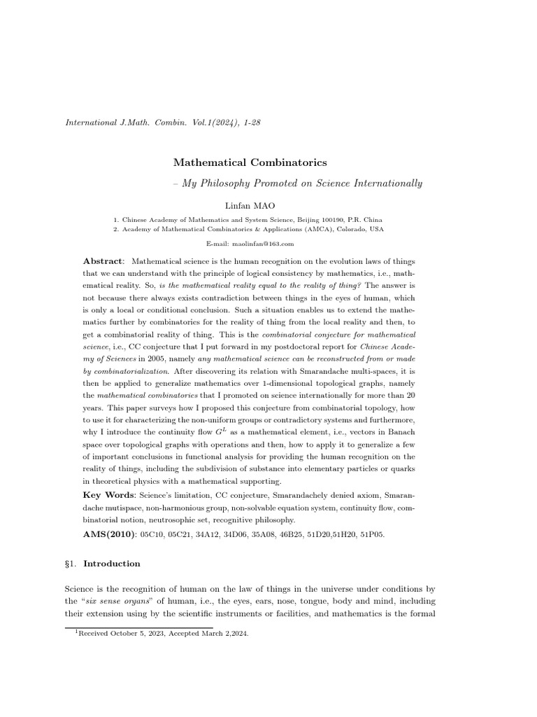 Mathematical Combinatorics Philosophy | PDF | Dimension | Mathematics