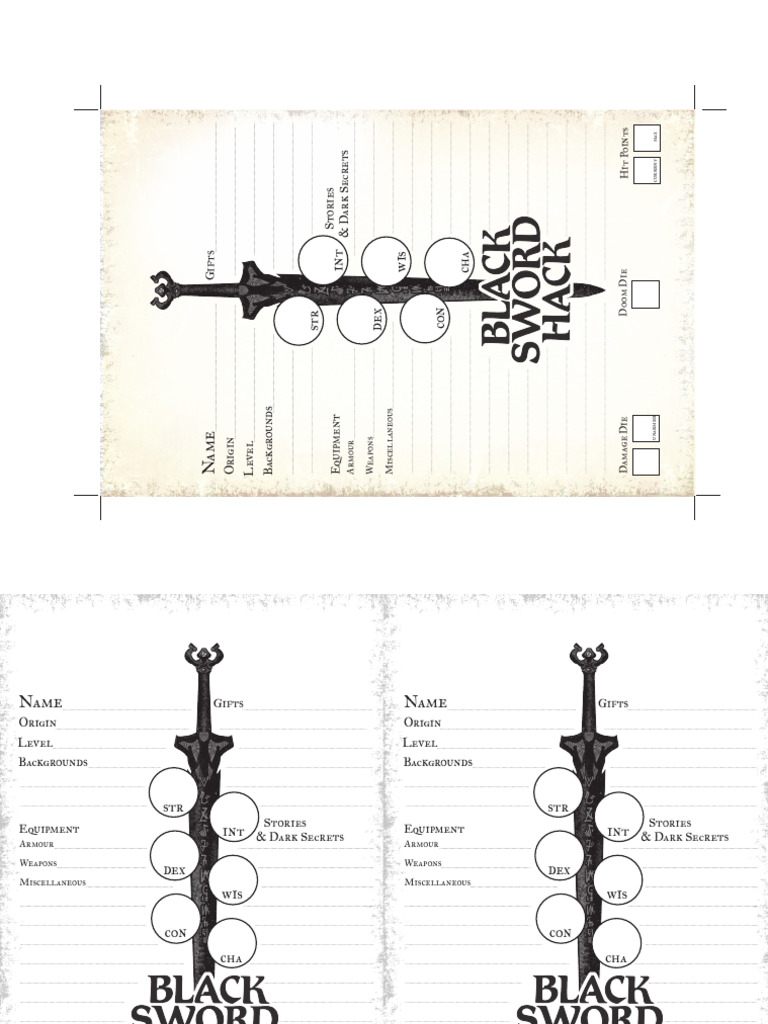 BlackSwordHack CharacterSheets USletter | PDF