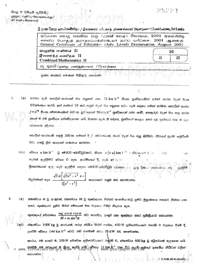 2001 Maths Applied | PDF