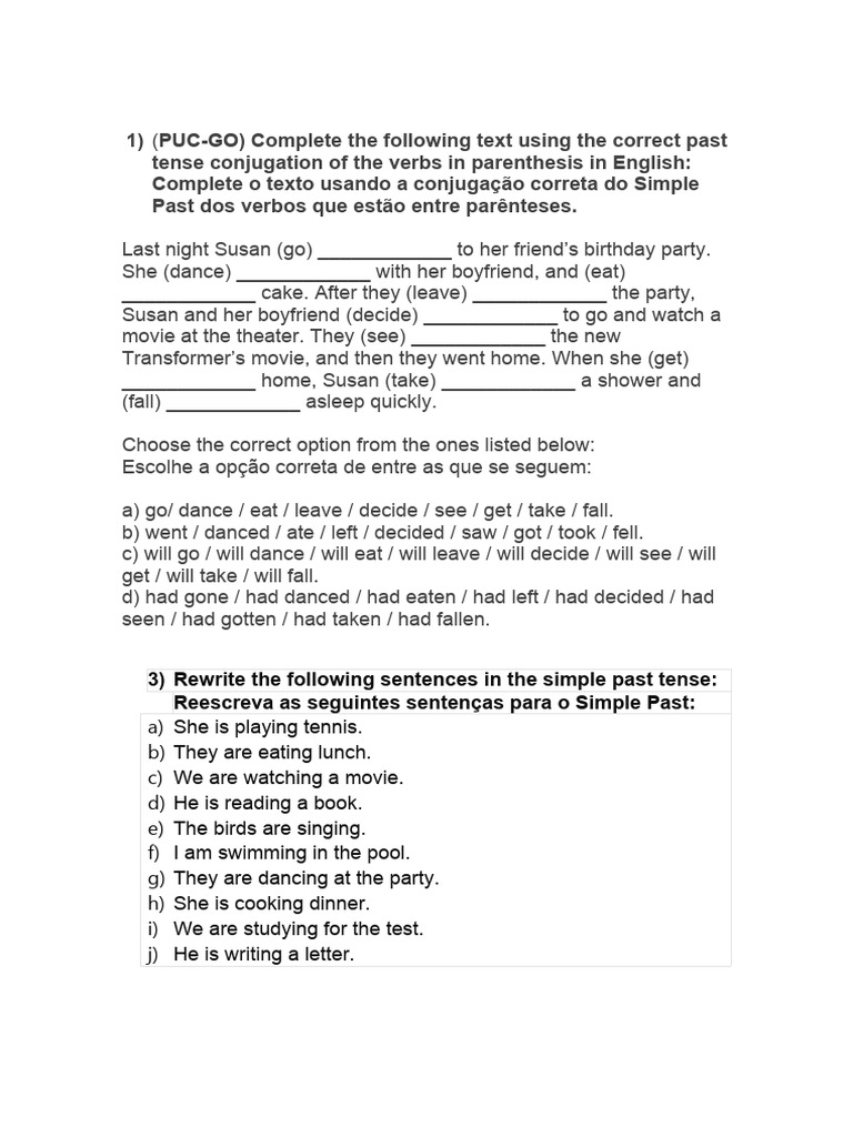 Simple Past Tense Practice Exercises | PDF