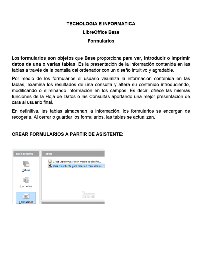Creación de Formularios en Base | PDF | Bases de datos | Informática