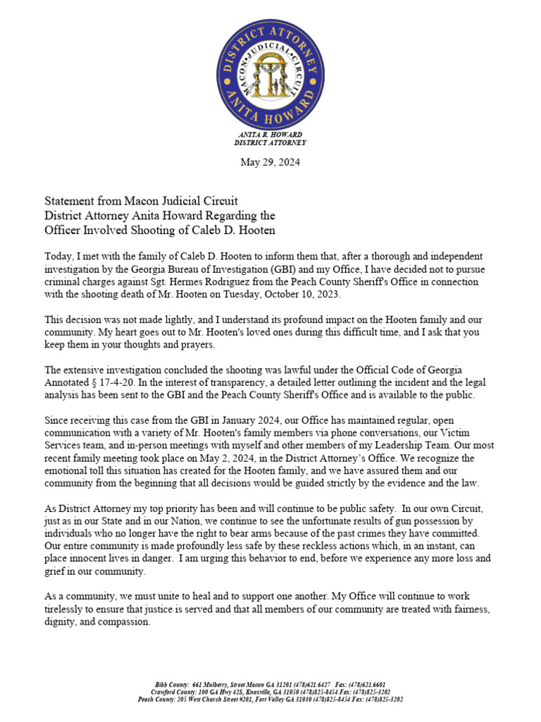 Press Release From Anita Reynolds Howard On Caleb Hooten Case. | PDF ...