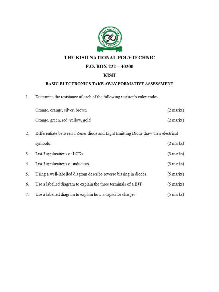 Basic Electronics Assessment Questions | PDF