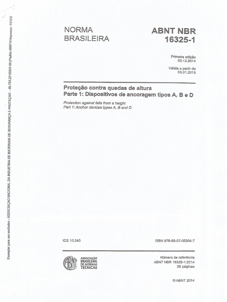NBR 16325-1 - 2015 - Proteção Contra Queda Parte 1-A B D | PDF