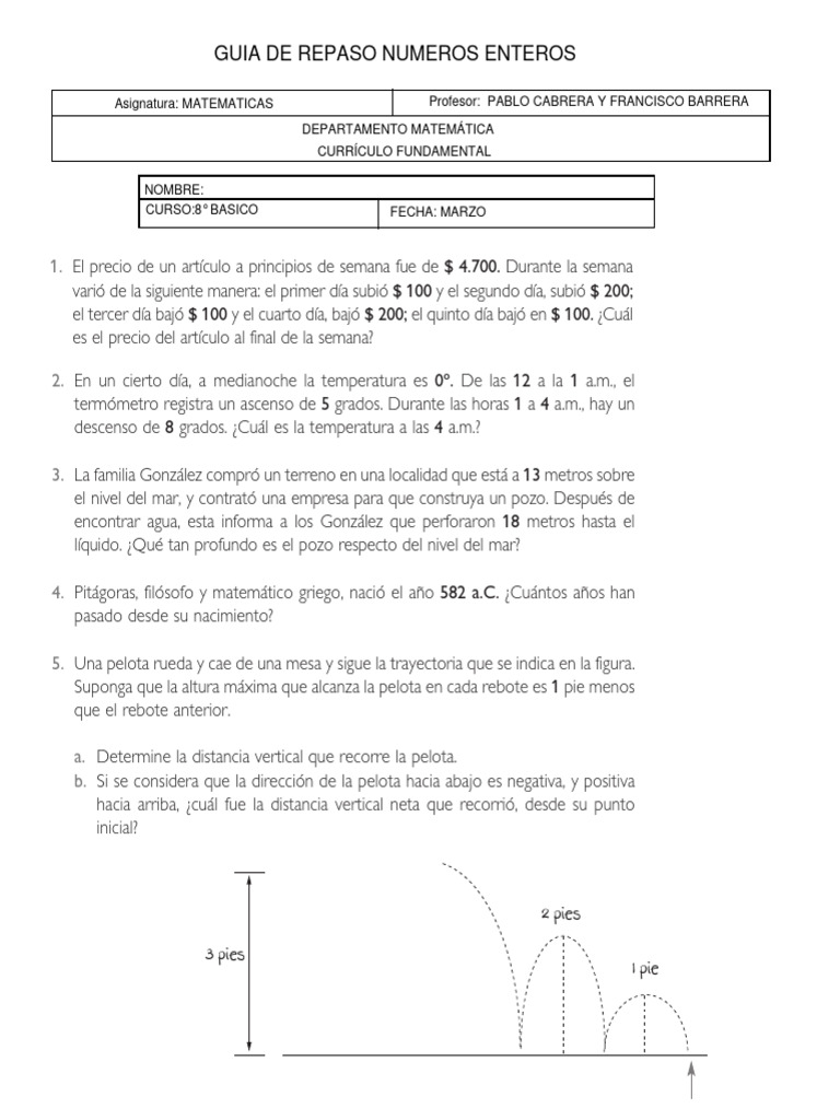 Guia de Repaso Numeros Enteros | Descargar gratis PDF | Matemática ...