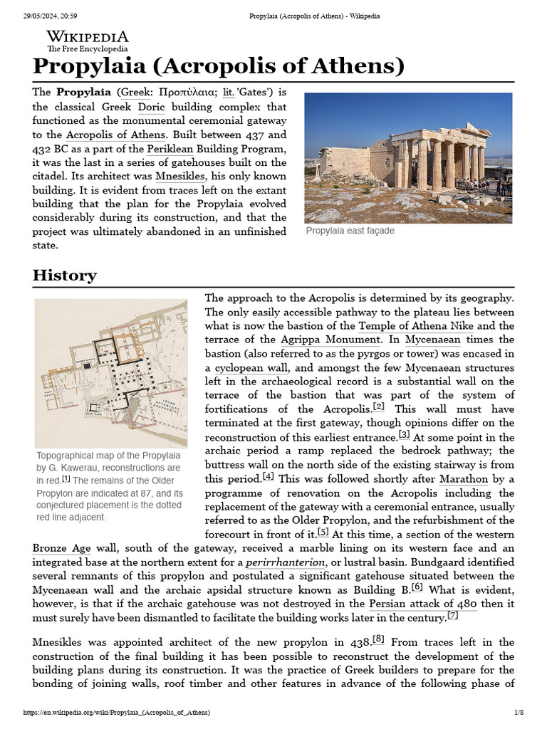 Propylaia (Acropolis of Athens) - Wikipedia | PDF