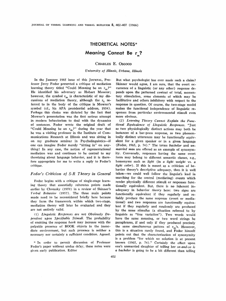 Osgood, C. Meaning Cannot Be RM | PDF | Semantics | Behaviorism