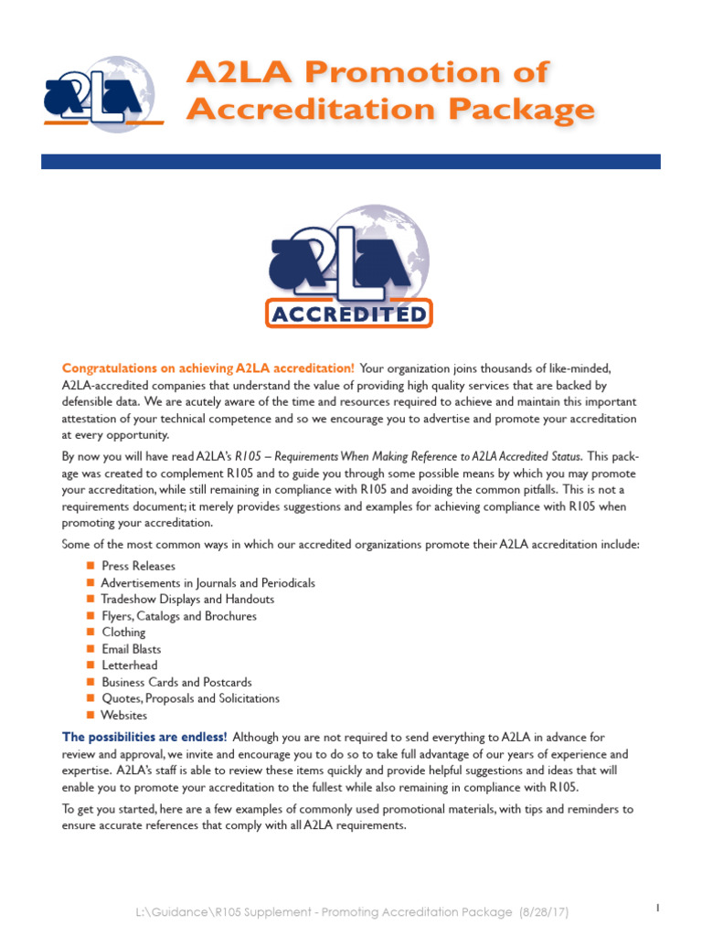 G125 - A2LA Promotion of Accreditation Information-5593-1 | PDF