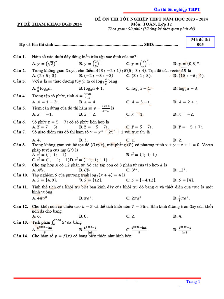 đề ôn 3 thpt gq | PDF
