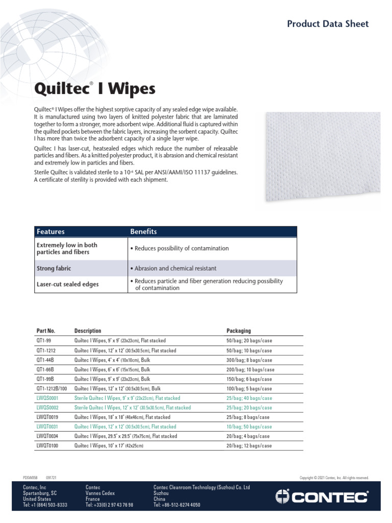 Contec Quiltec-I-Wipes TDS | PDF | Quilting | Textiles