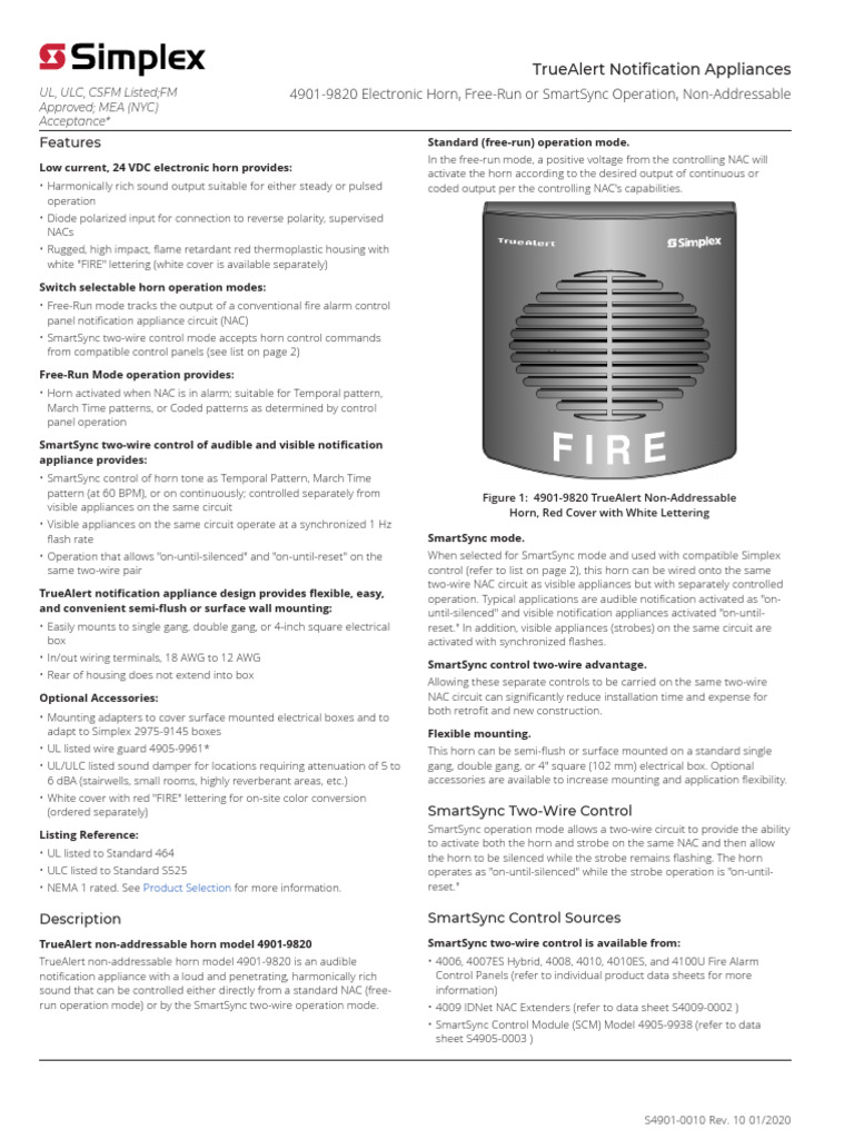 4901-9820 Electronic Horn, Free-Run or Smartsync Operation, Non ...