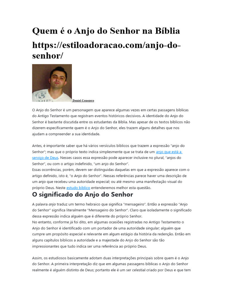 Quem É o Anjo Do Senhor Na Bíblia | PDF | Revelação | Bíblia
