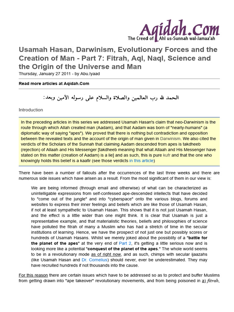Usamah Hasan, Darwinism, Evolutionary Forces and The Creation of Ma 2 | PDF | Falsifiability ...