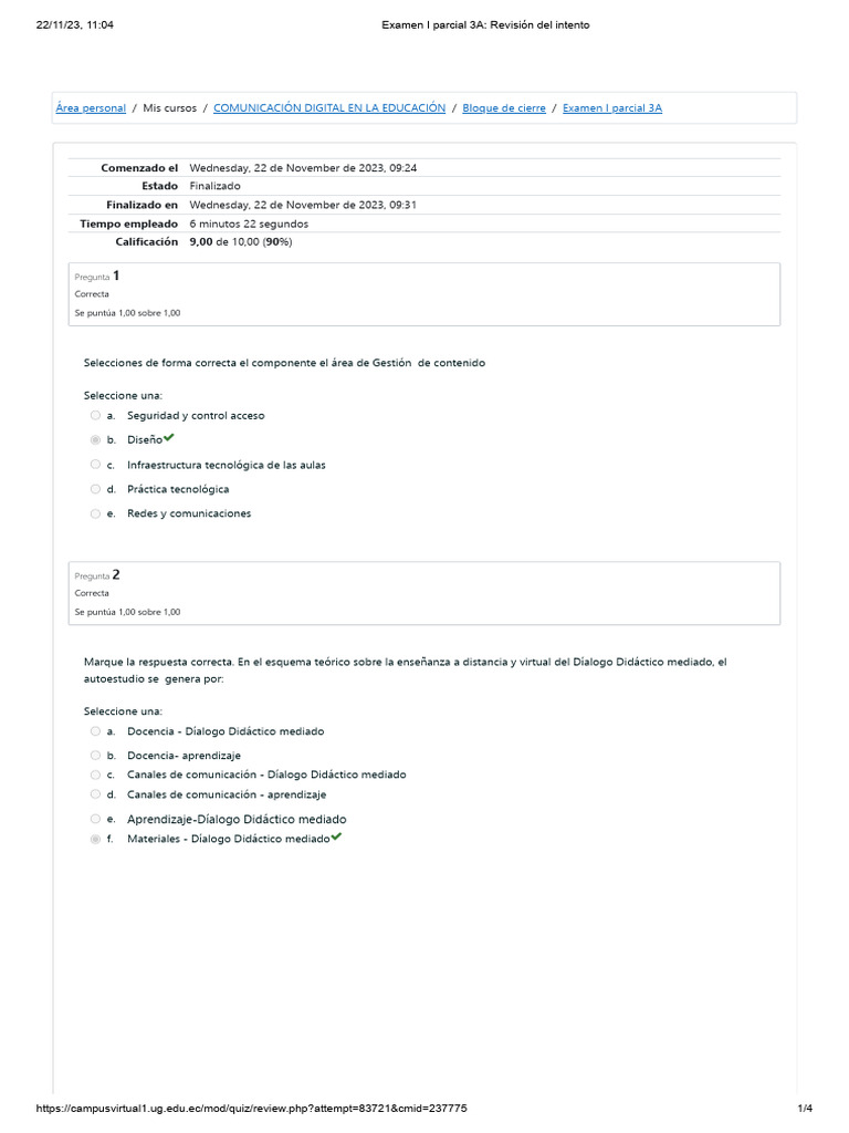 Comunicacion Examen I Parcial 3A - Revisión Del Intento | PDF ...