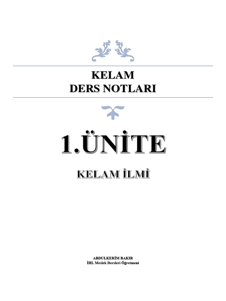 Sınıf Kelam Kelam İlmi 1. Ünite Ders Notu | PDF