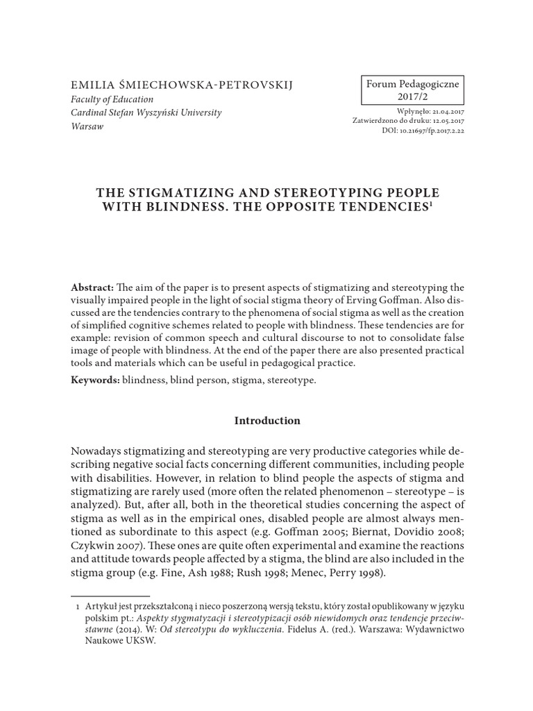 Stigmatisation and Stereotyping of Blindness | PDF | Social Stigma ...