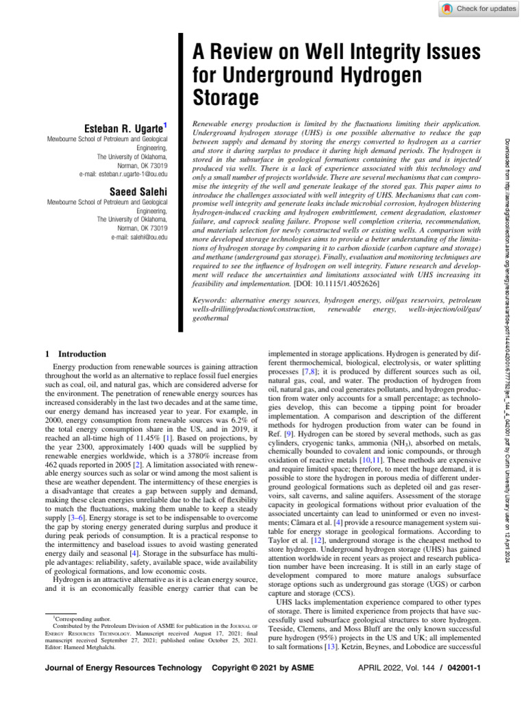 A Review On Well Integrity Issues For Underground Hydrogen Storage ...