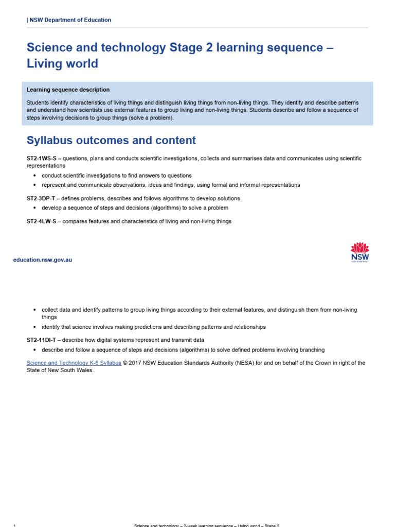 Science and Technology s2 Learning Sequence Living World | PDF ...