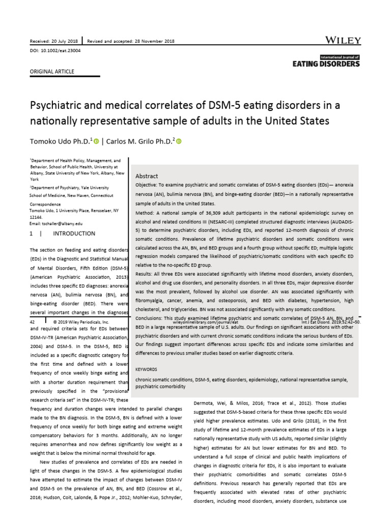 Udo Et Al-2019-International Journal of Eating Disorders | PDF | Mental ...