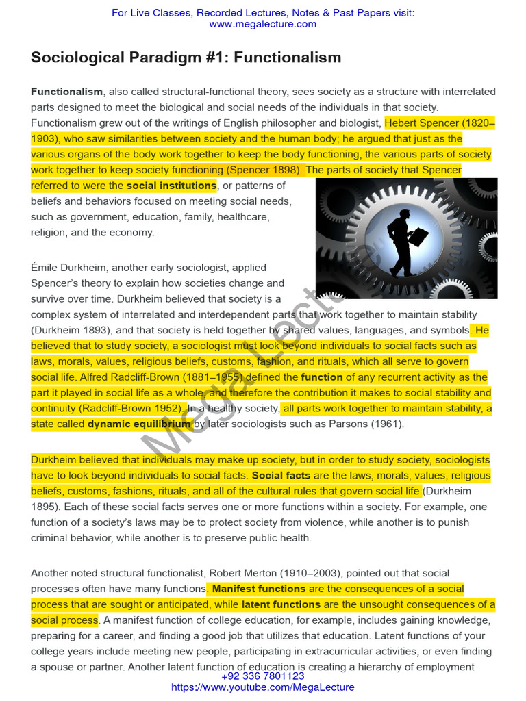 Functionalism: Society's Framework | PDF | Sociology | Émile Durkheim