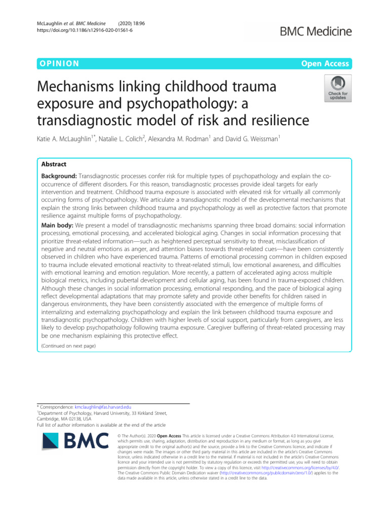 Mechanisms Linking Childhood Trauma Exposure and Psychopathology A ...