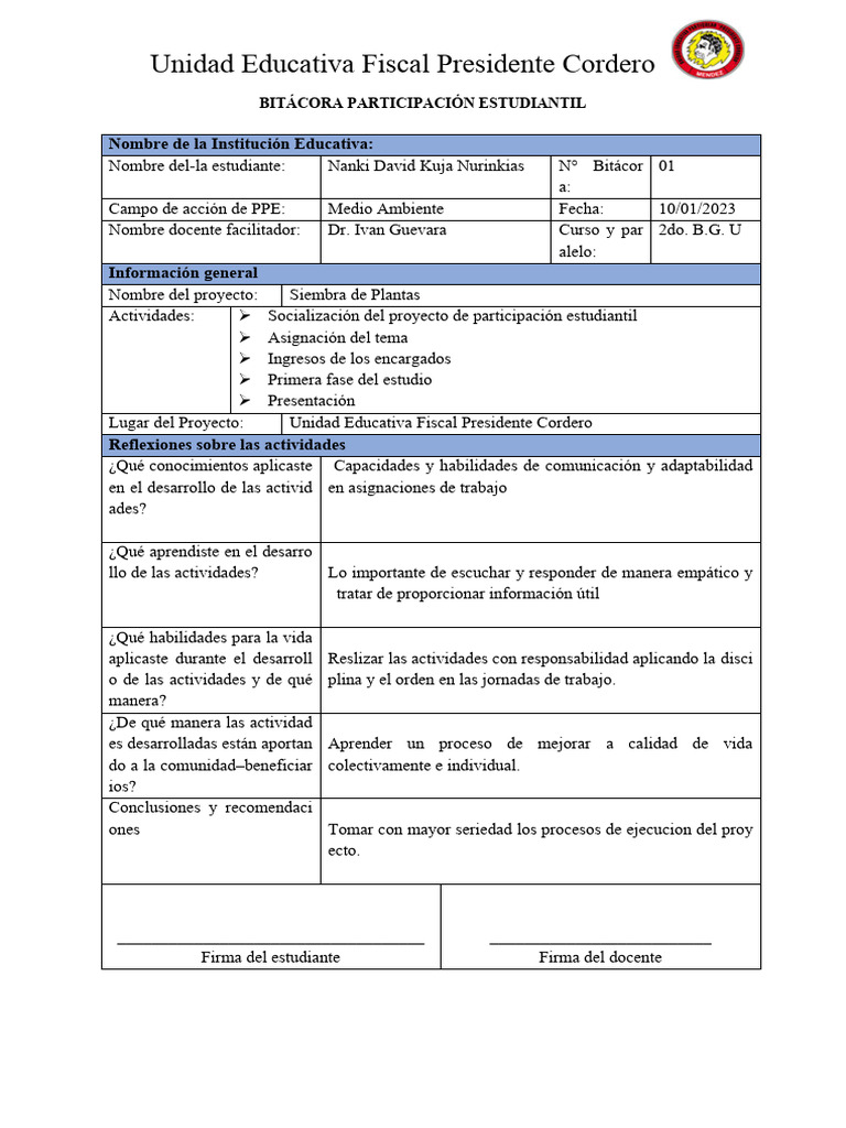 Bitácora de Proyecto Ambiental Escolar | PDF