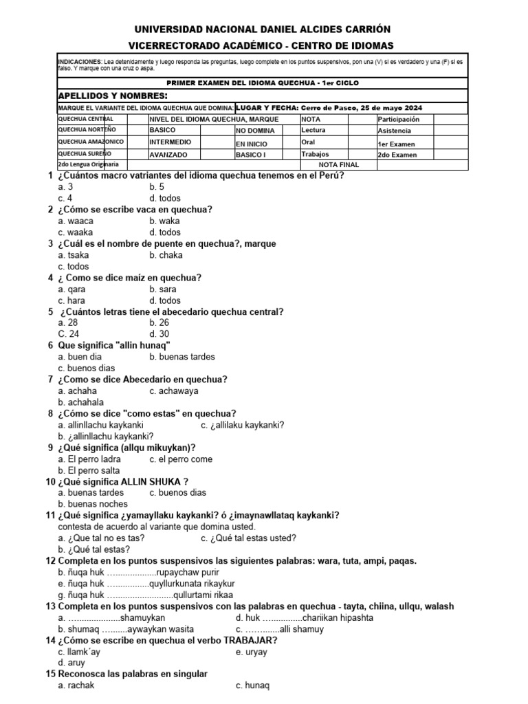Examen de 1er Ciclo 24 | PDF | Idiomas | Estudios de idiomas extranjeros