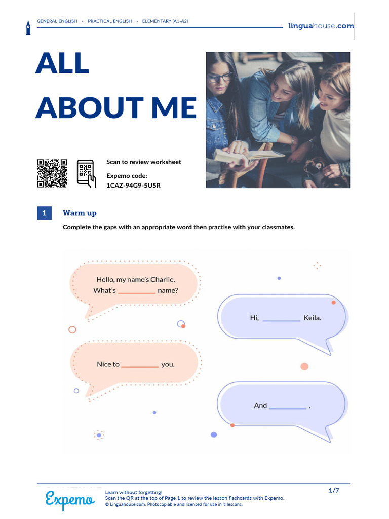 Elementary English: All About Me | PDF | Question | Linguistics