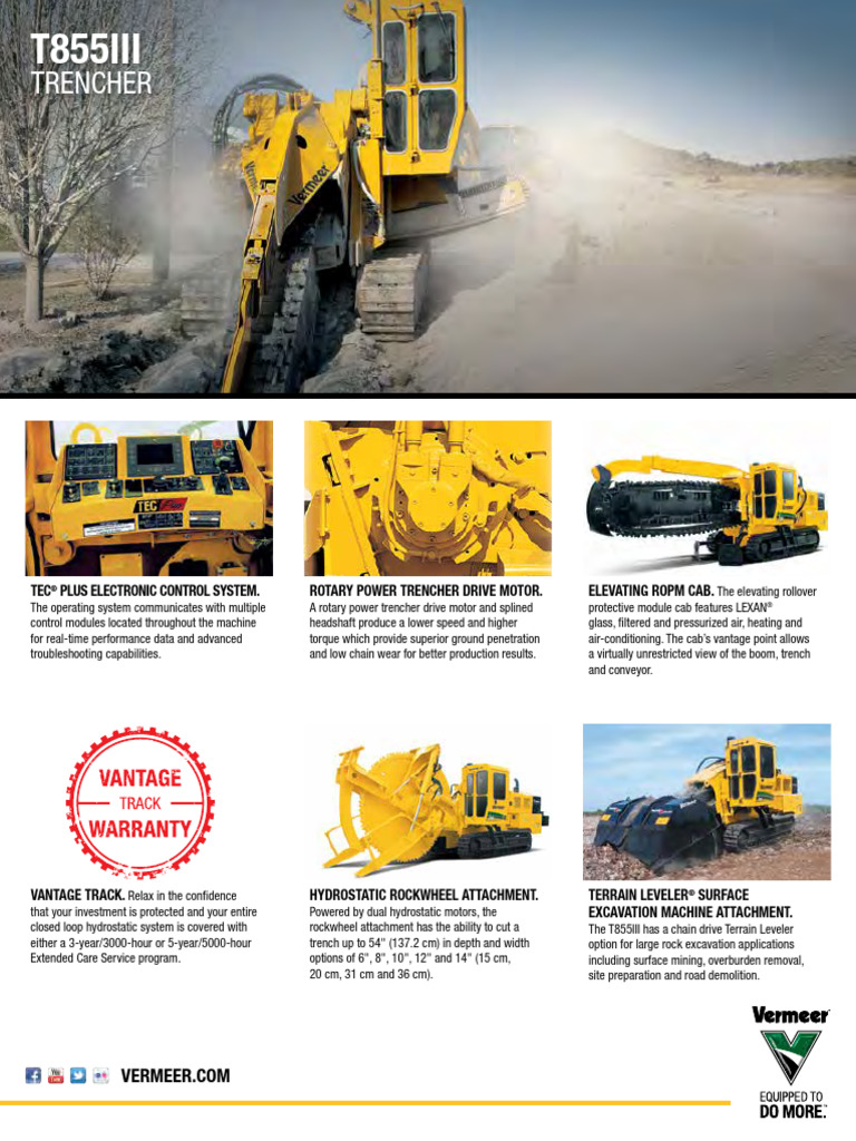 Vermeer T855III Trencher Specifications | PDF | Land Vehicles | Vehicles