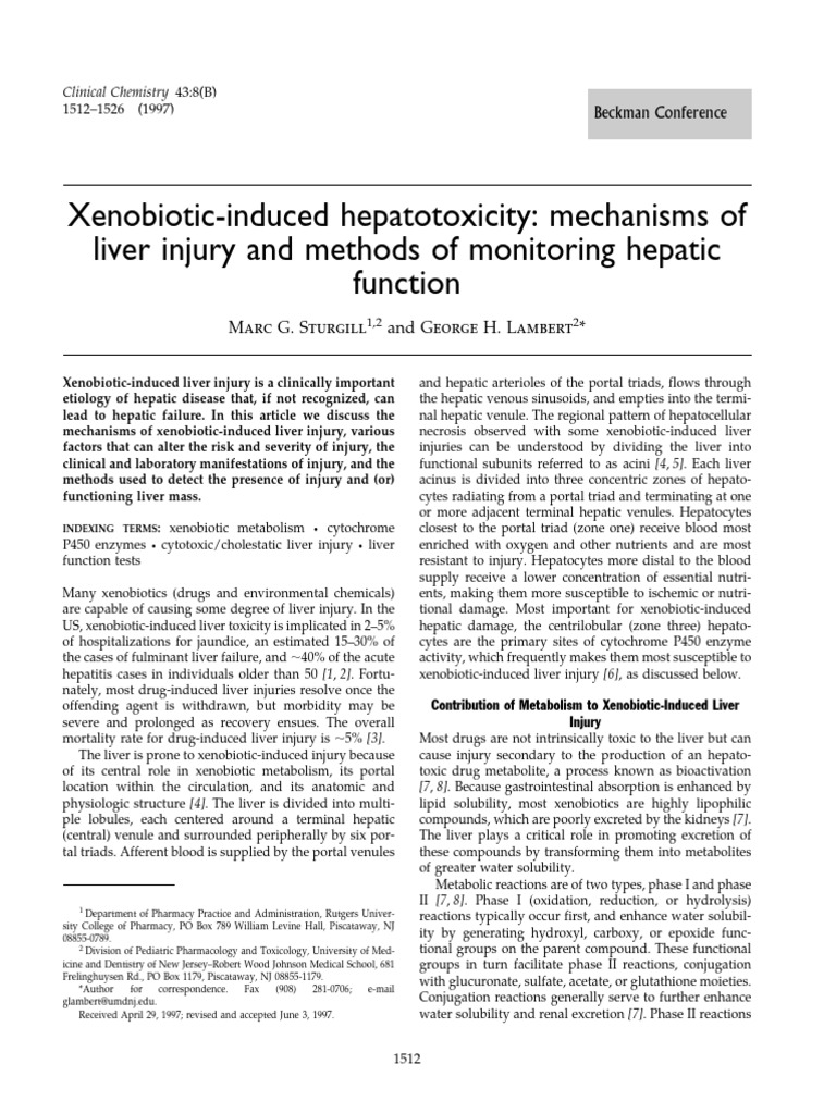1997 Xenobiotic-Induced Hepatotoxicity Mechanisms of Liver Injury and ...