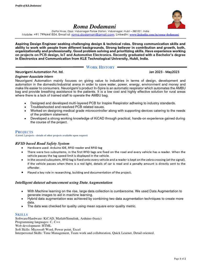 Roma Dodamani Profile 2023 | PDF | Radio Frequency Identification ...