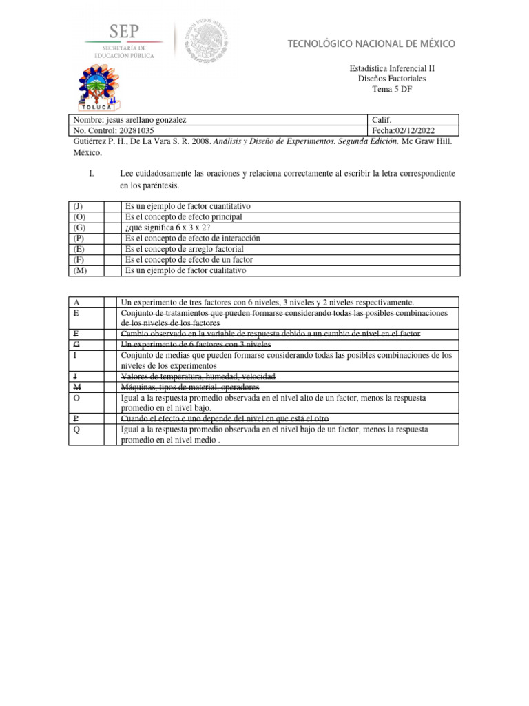 2a Op Estad Inf Tema 5 D Factorial SR | Descargar gratis PDF | Experimentar | Estadísticas