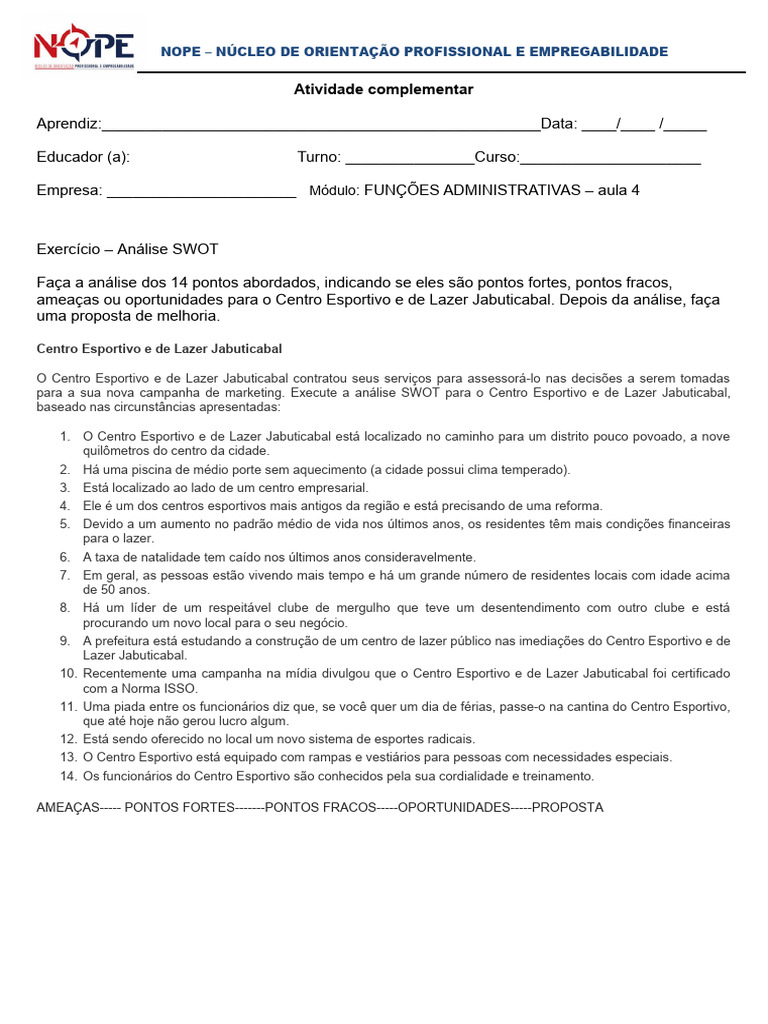 Atividade Complementar 1 | PDF | Análise SWOT