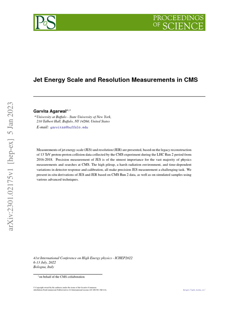 Jet Energy Scale and Resolution Measurements in CMS | PDF | Particle ...