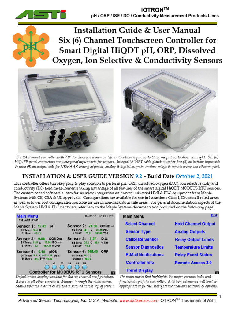 ASTI Six Channel Touchscreen Controller For HiQDT Smart Digital RS-485 MODBUS RTU Sensors ...