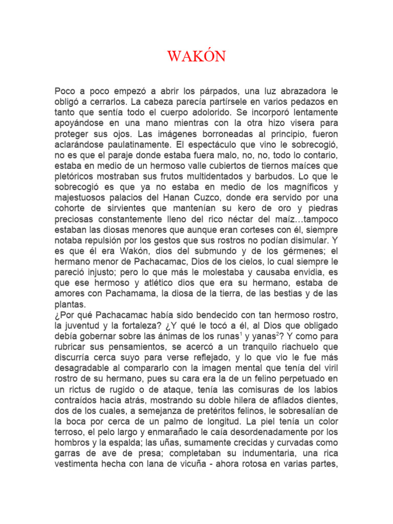 Wakón: El dios del submundo y venganza | PDF | Poesía