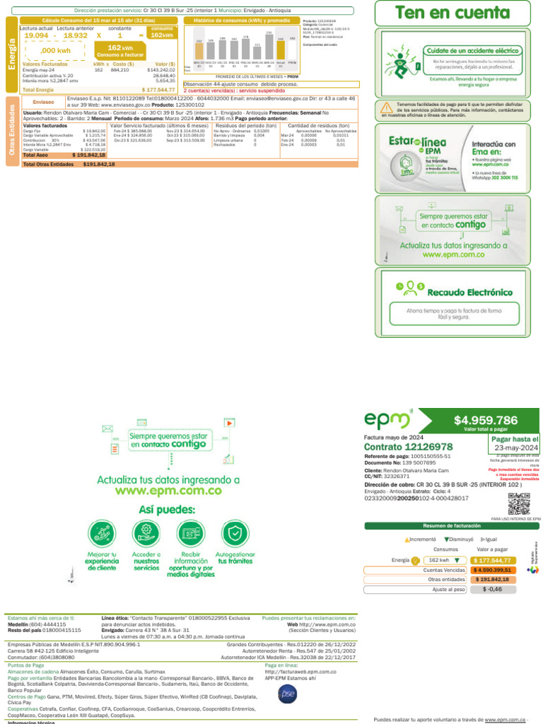 Factura de Servicios Públicos EPM | PDF | Colombia | Bancario
