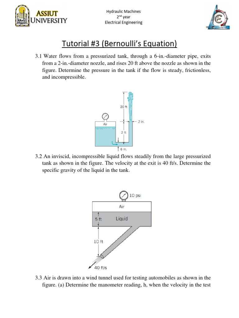 Hydraulic Machines - 2nd Year Elec - 2024 - Tutorial | PDF | Pressure | Fluid Dynamics