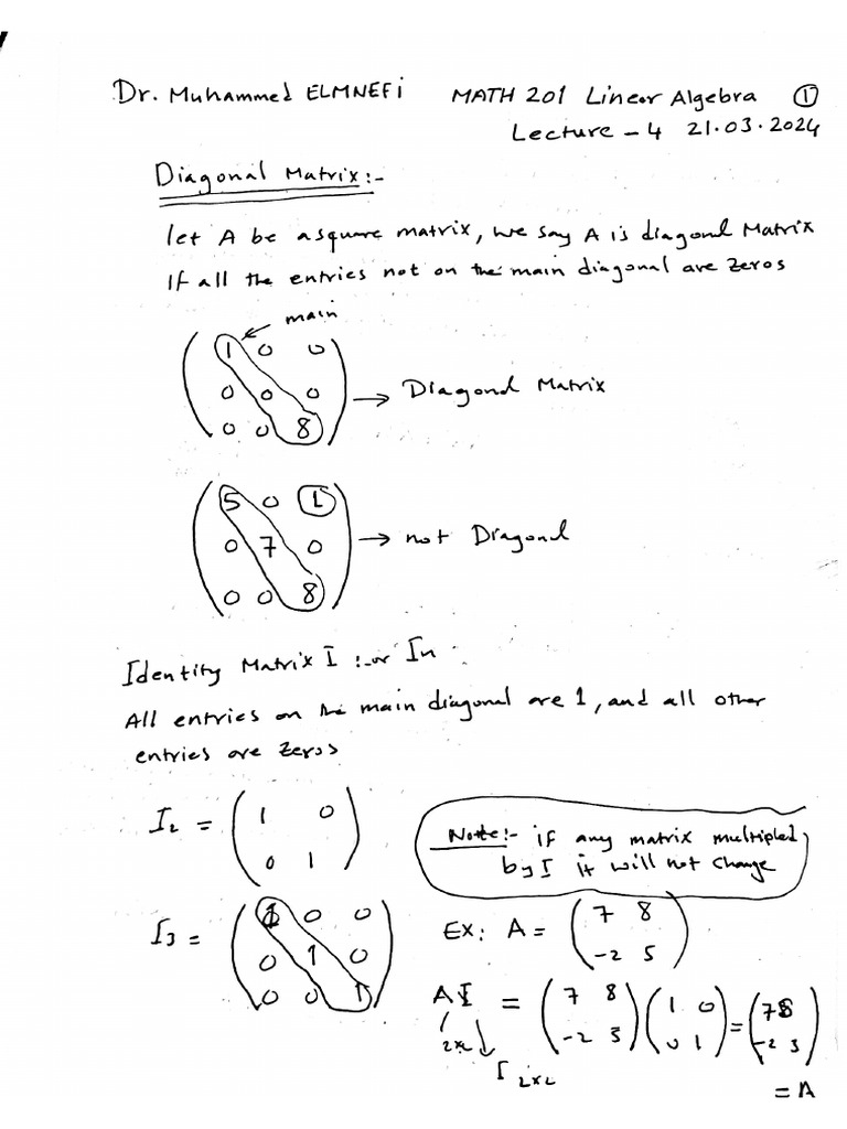 MATH 201 Linear Algebra - Lecture-4 (Matrices) | PDF