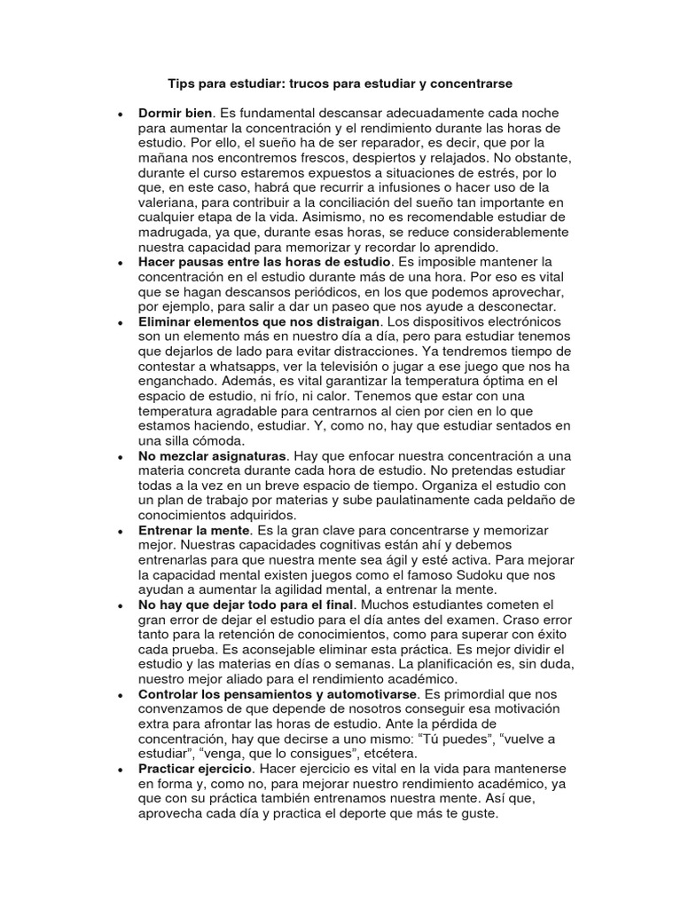 Tips para Estudiar | PDF | Mente | Dormir