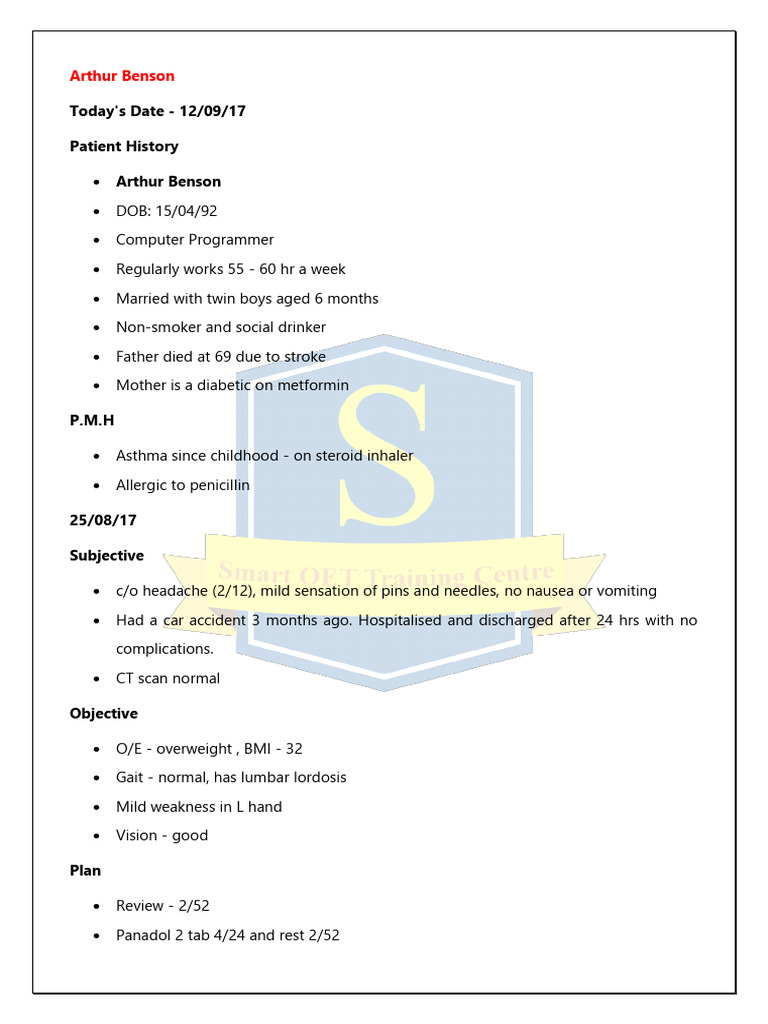 Referral for MRI: Arthur Benson's Case | PDF