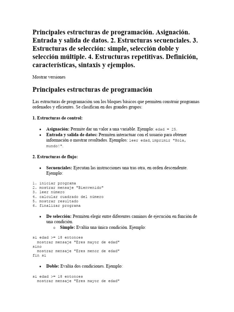 Estructuras de Programación Esenciales | PDF | Programa de computadora ...