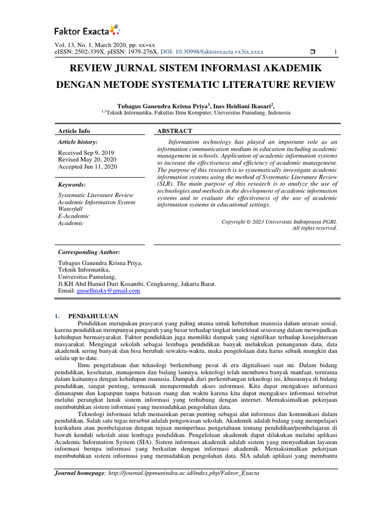 Review Jurnal Sistem Informasi Akademik Dengan Metode Systematic Literature Review | PDF