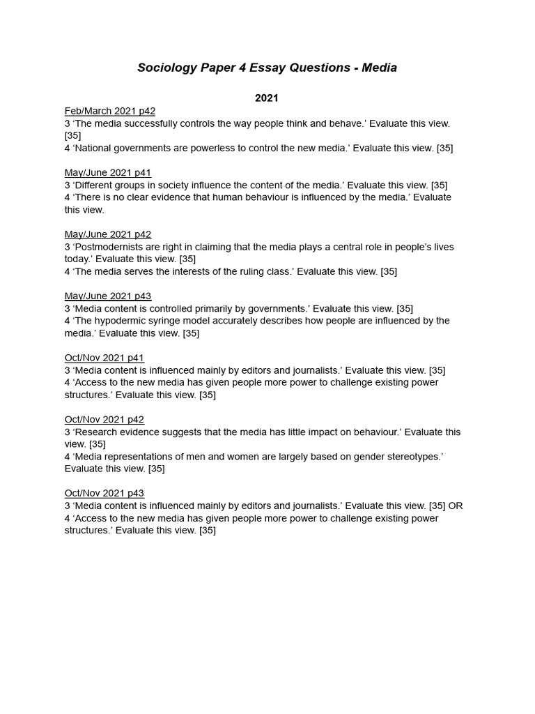 Media Influence in Sociology Essays | PDF | Behavioural Sciences ...