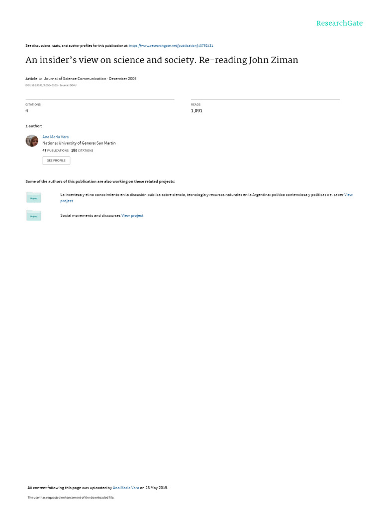 An Insider's View On Science and Society - Re-Reading John Ziman | PDF ...