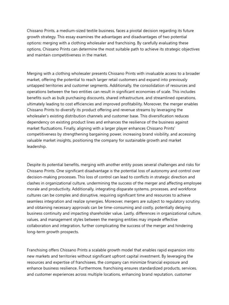 Chissano Prints | PDF | Franchising | Mergers And Acquisitions