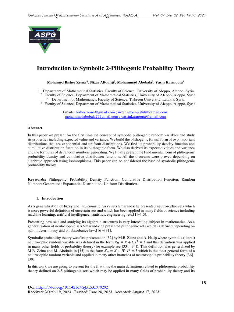 Introduction To Symbolic 2-Plithogenic Probability Theory | PDF | Probability Distribution ...
