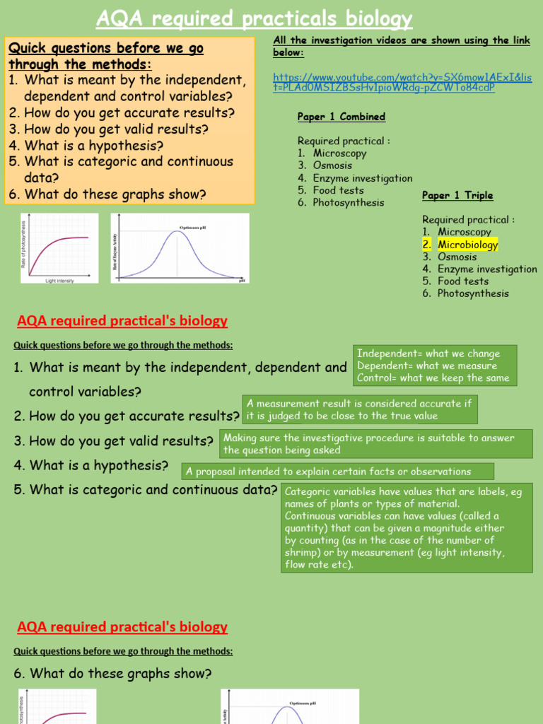 Required Practicals AQA - Biology | PDF | Staining | Starch