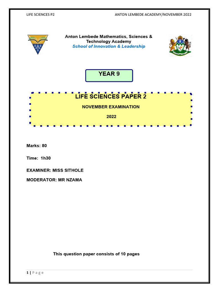 Grade 9 Life Sciences Exam | PDF | Bacteria | Antibody