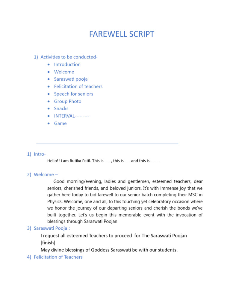 Farewell Script | PDF